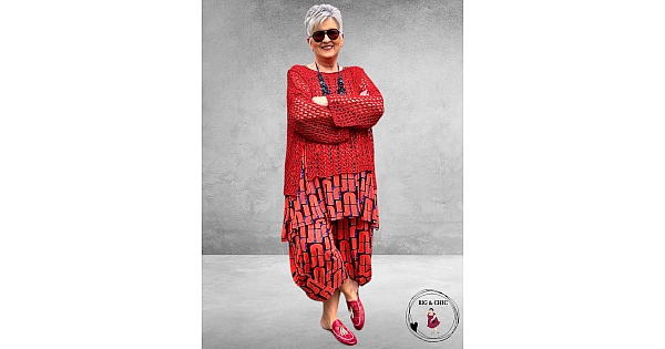 AMANDINE Truitje Gaten Zijsplitten rood-Grote Maten Mode