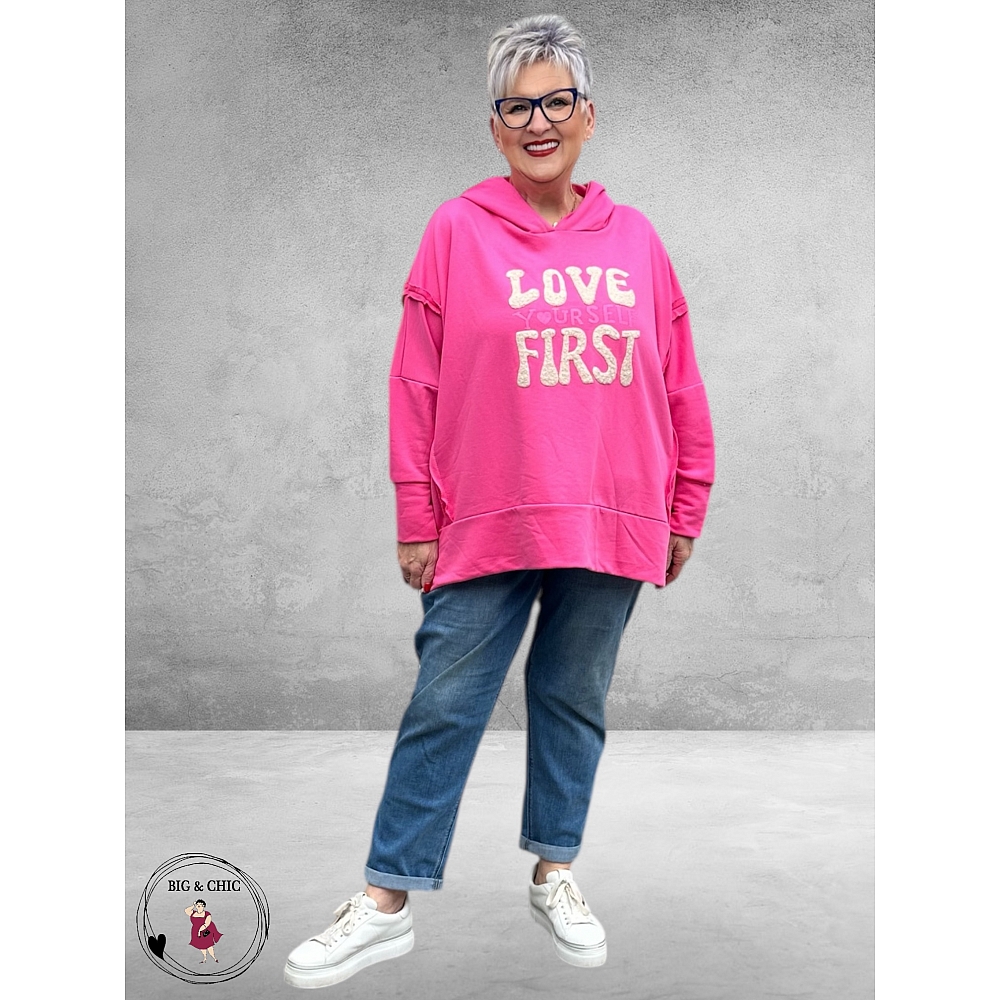 Cas Cara Hoodie-Sweater Statement Roze-Grote Maten Dames Mode