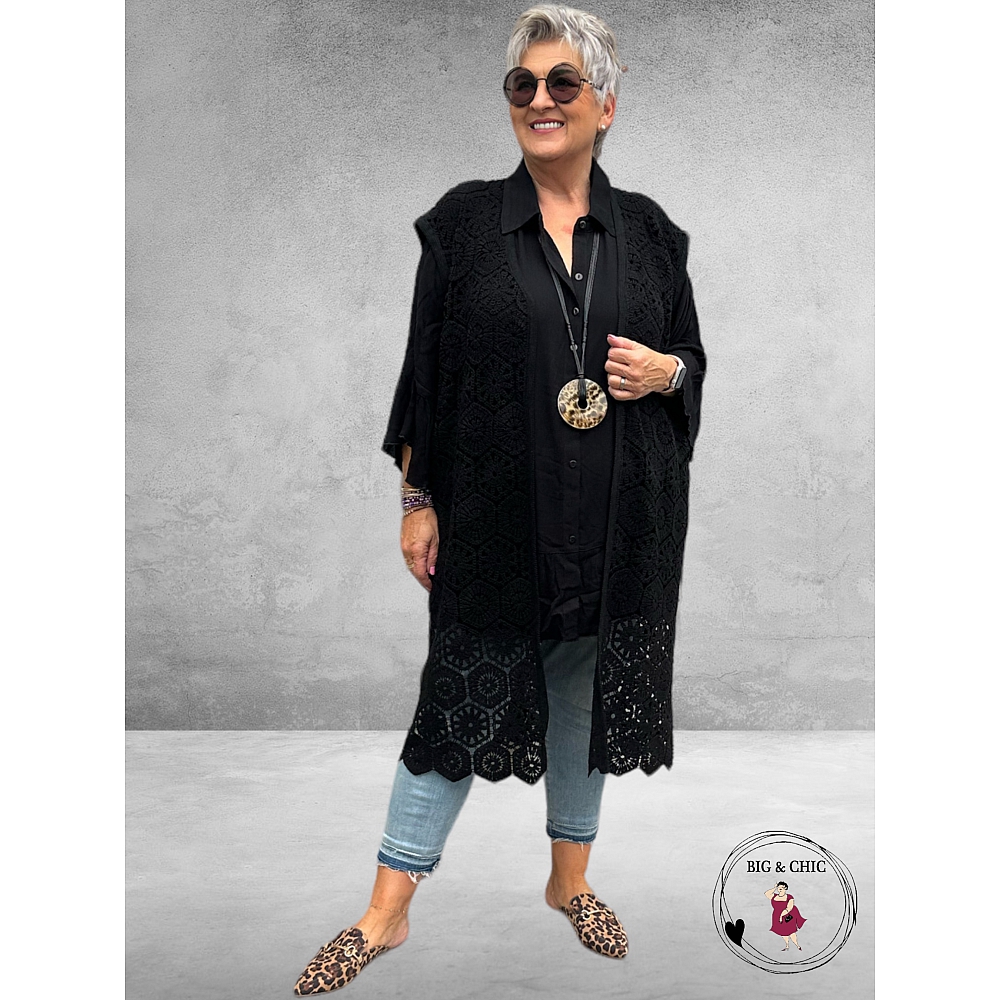 JUST FOR YOU Gilet GRANNY SQUARE Zwart-Grote Maten Mode