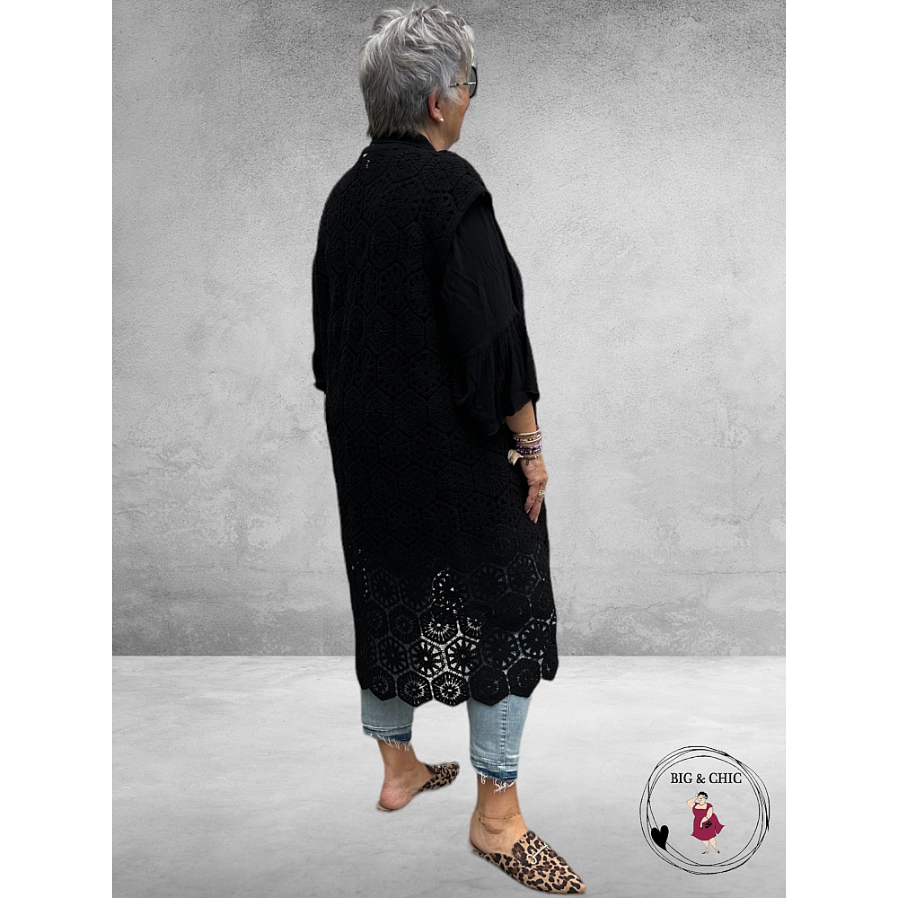 JUST FOR YOU Gilet GRANNY SQUARE Zwart-Grote Maten Mode