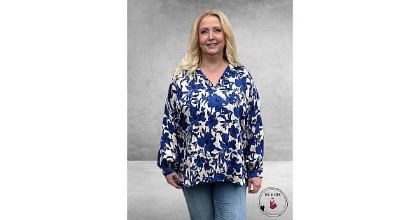 Ophilia Blouse JANE Cobalt Flower-Grote Maten Mode